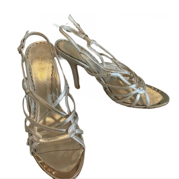 bebe | Shoes | Bebe Gold Metallic Julie Heel Like New | Poshmark